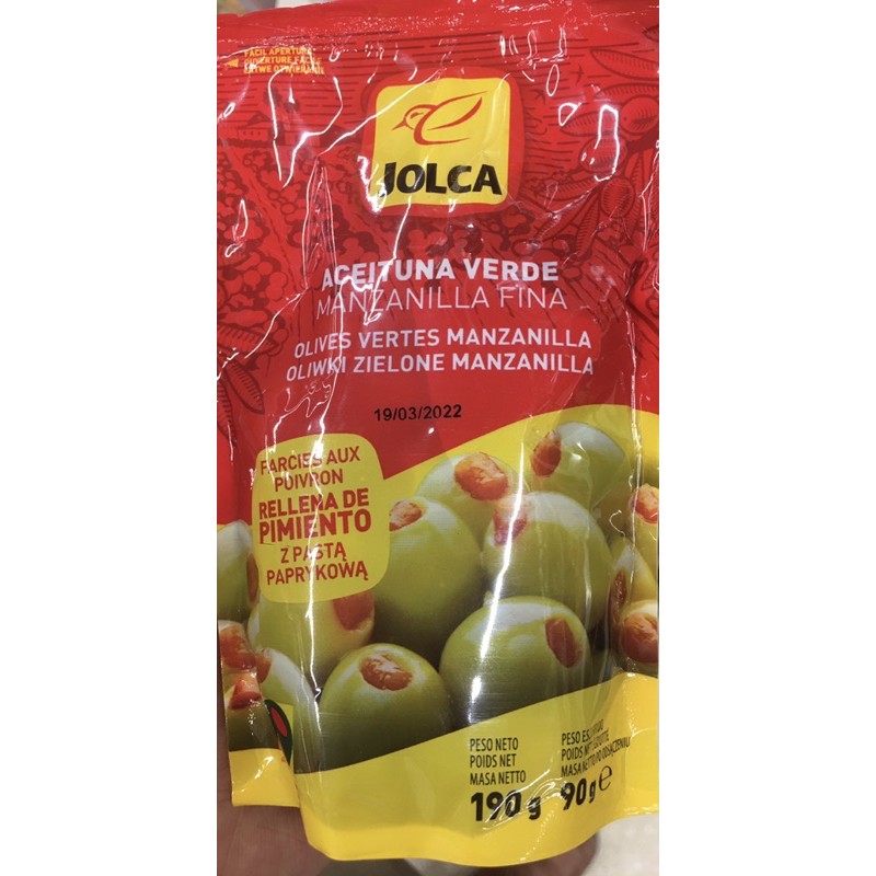 จอลก้ามะกอกเขียวสอดไส้พริก190ก Jolca Green Olives Pimento190g | Shopee ...