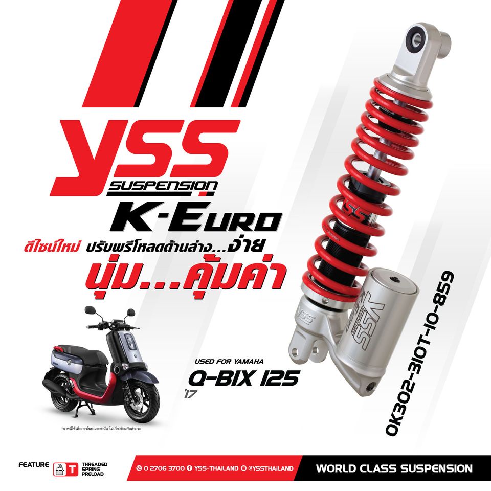 โช๊ค YSS แท้ แบบ K Euro ใหม่ รุ่น Mio / Fino / Click / Zoomer-x / Grand ...