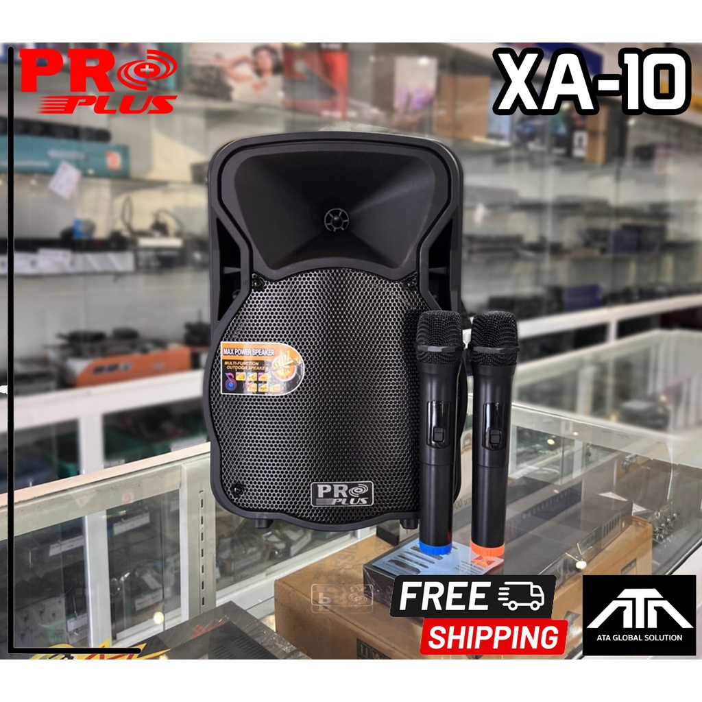 PROPLUS XA-10 ลำโพงอเนกประสงค์ 10 นิ้ว พร้อมไมค์ลอย 2ตัว มีบลูทูธ แบตเตอรี่ในตัว ลำโพงล้อลาก ...