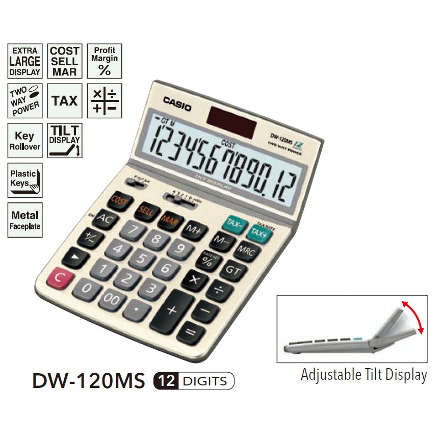 เครื่องคิดเลข CASIO DW-120MS Plus 12หลัก **ปรับระดับหน้าจอได้ (ของแท้ รับประกัน 2 ปี) | Shopee ...