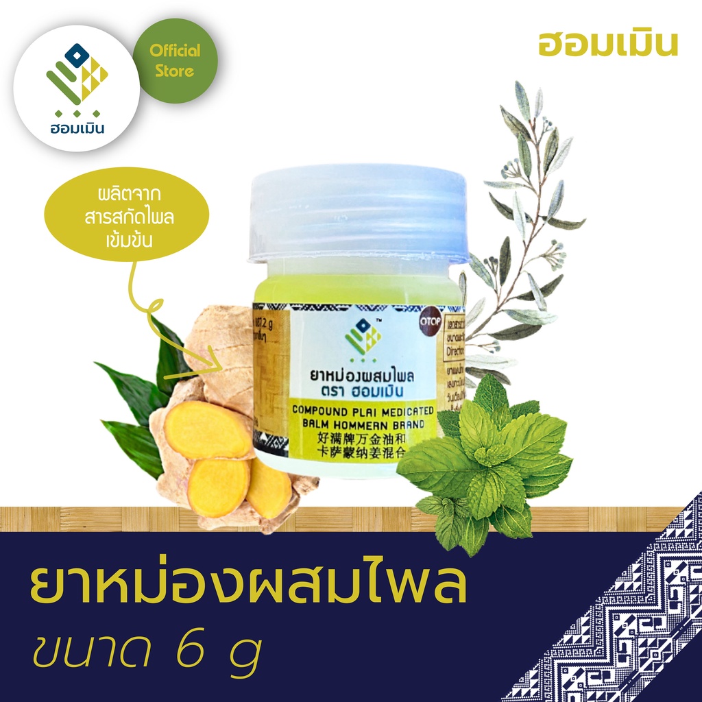 ยาหม่องผสมไพล ตราฮอมเมิน 6g (Compound Plai Medicated Balm Hommern Brand ...