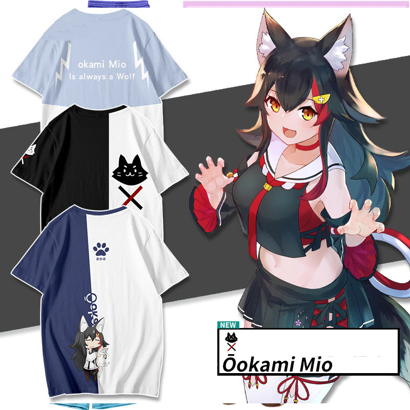 เสื้อยืดแขนสั้นพิมพ์ลาย Hololive Vtuber Ookami Mio สําหรับผู้ชาย ...