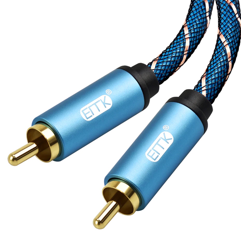 ERTK RCA to RCA สีฟ้า สาย RCA สำหรับเครื่องเสียง สายหุ้มฉนวน Nylon ...