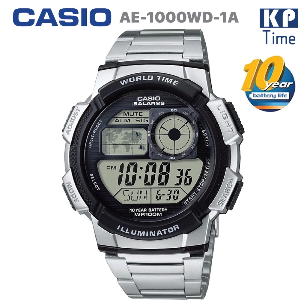 Casio แบตเตอรี่ 10 ปี นาฬิกาข้อมือผู้ชาย สายสแตนเลส รุ่น AE-1000WD-1A ของแท้ประกันศูนย์ CMG ...