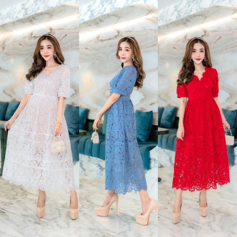 Miss bell เดรสผ้าปักแต่งอะไหล่ลูกไม้ | Shopee Thailand
