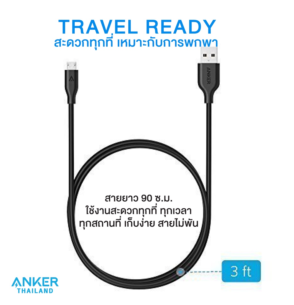 Anker PowerLine Micro USB 90cm ชาร์จเร็ว 3A แข็งแรงทนการบิดงอ สายชาร์จ ...