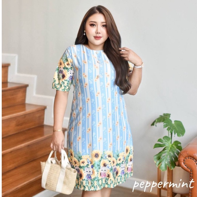 เสื้อผ้าสาวอวบ ชุดเดรสสาวอวบ น่ารักสีพาสเทล สุดละมุน SizeXL-6XL Peppermint Plus Size (598 C ...