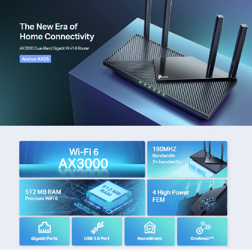 TP-Link Archer AX55 Pro Multi-Gigabit / AX55 Dual Band Gigabit เราเตอร์ ...