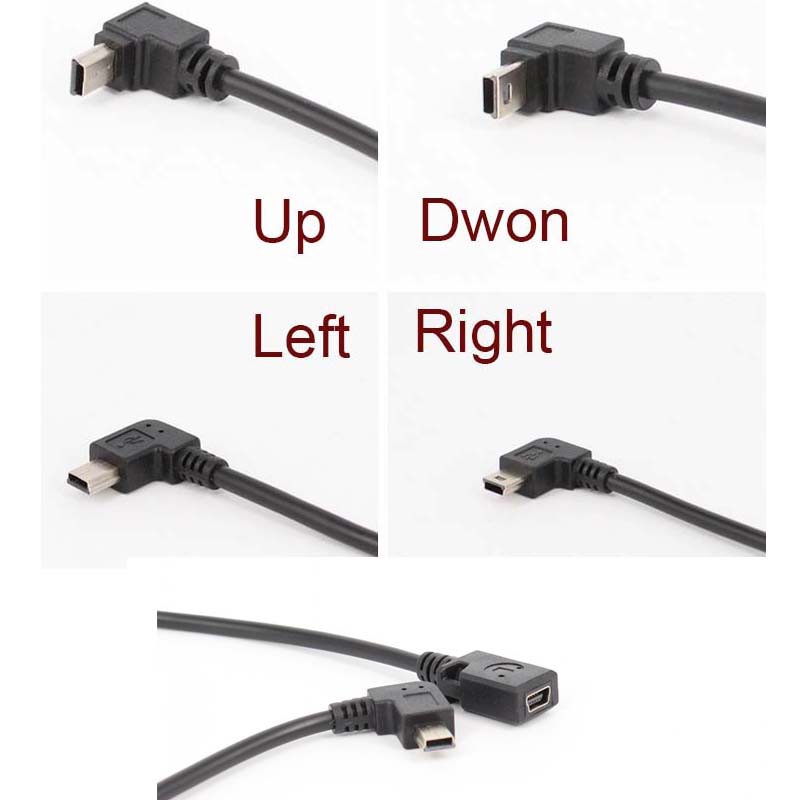 90 องศา 4 มุม Mini USB หญิง Mini B 5 Pin อะแดปเตอร์สายเคเบิลชาย ...