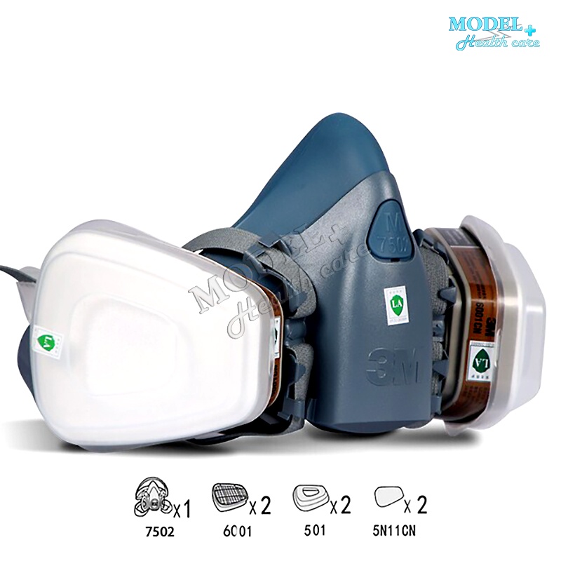 3M 7502 ตลับกรอง 6001 (ครบชุด) หน้ากากป้องกันสารเคมี สำหรับงานพ่นยา งานพ่นสีรถ (ของแท้ 100% ...