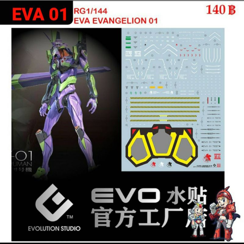 ดีคอลน้ำ [Evo] E-EVA01 EVANGELION UNIT 01 RG 1/144 Fluorescent Water ...