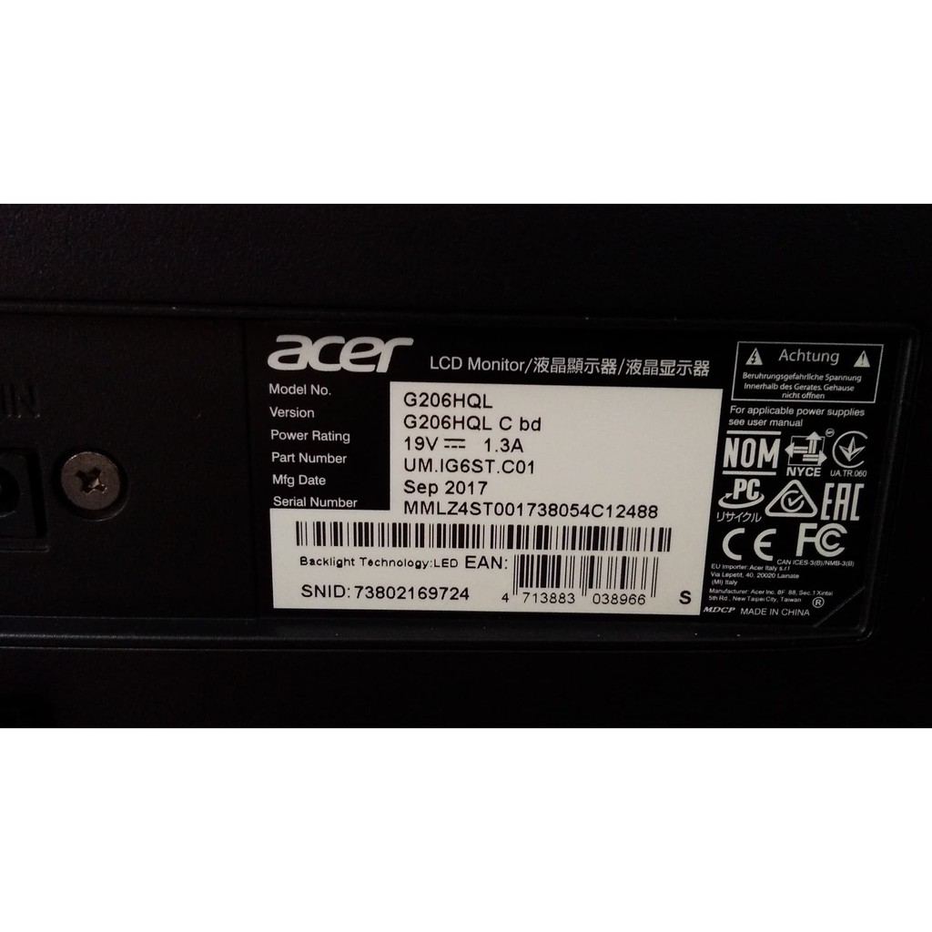 จอคอมพิวเตอร์ ACER LED รุ่นG206HQL 20นิ้ว Monitor ACER LED G206HQL 20 ...