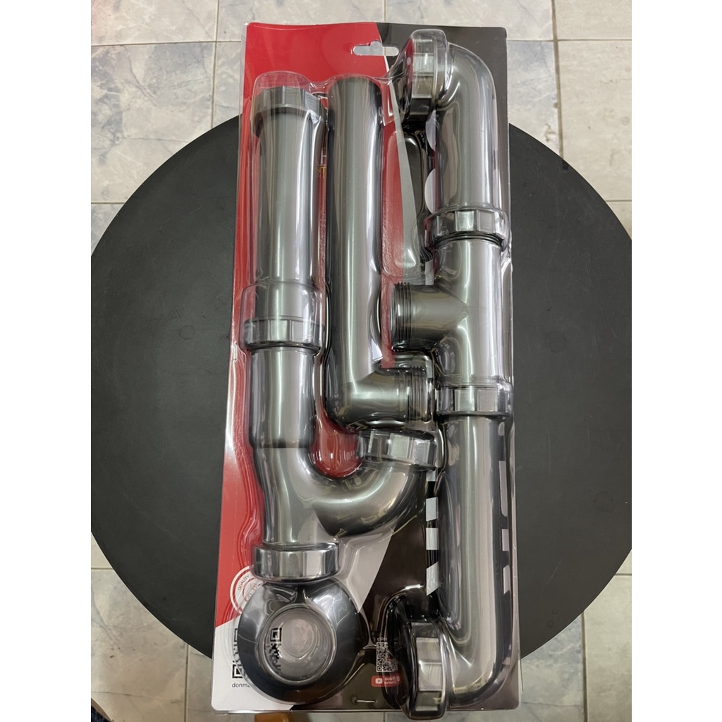 ท่อน้ำทิ้งสะดือ 2 หลุม มี พีแทรป PVC พลาสติก ABS ขนาด 1 1/4" นิ้ว ชาร์ปยาว 12 นิ้ว DONMARK PN ...