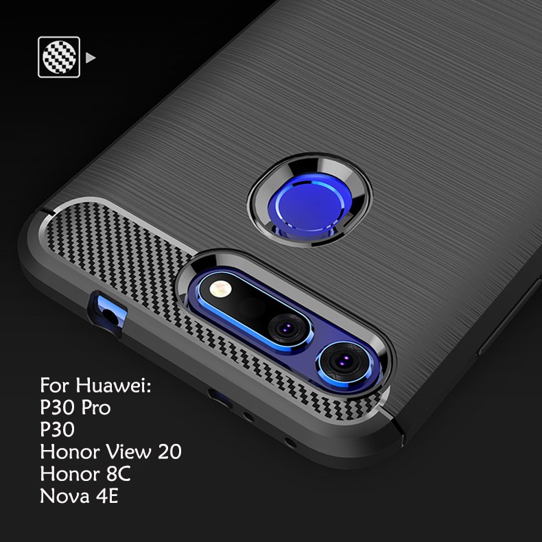 Huawei P30 Pro Nova 4E Honor V20 Honor 8C View 20 คาร์บอนไฟเบอร์ เคสด้านหลัง เคส TPU นิ่ม เคส ...