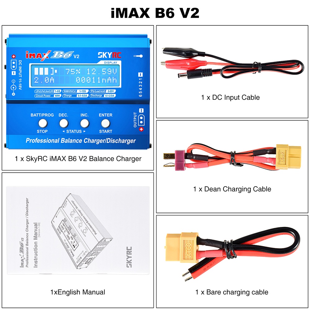 ของแท้ SKYRC ที่ชาร์จแบตเตอรี่ iMAX B6 V2 6A 60W สําหรับ NiMH NiCd LiHV ...