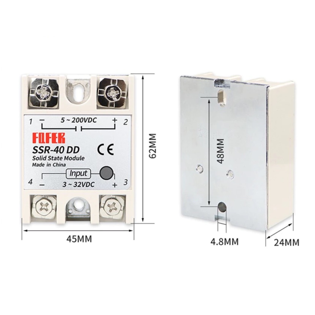 โซลิดเสตท รีเลย์ SSR-40DD 25A 40A 60A 80A 100A Solar Cell Input 3-32VDC / Output 5-200VDC Solid ...