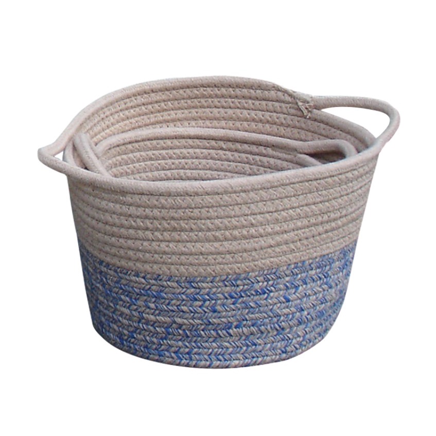 KASSA ตะกร้าผ้า ตะกร้าไหมพรม ทรงกลมสีทูโทน Cotton Rope มี 2 ขนาด ...