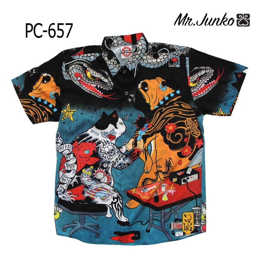 ⚡ ส่งฟรี⚡เสื้อเชิ้ต งานต่อลาย Mr-Junko ลายแมวยากุซ่า tattoo PC-657 ...