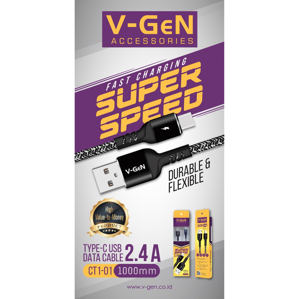 Usb Type C V-GeN CT1-01 Fast Charging QC 3.0 VGEN Data Cable 1 เมตร ...