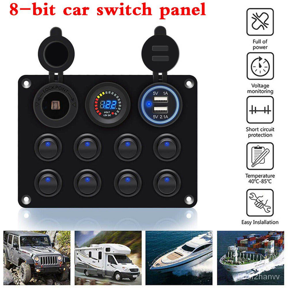 8 Gang Campervan RV 12V LED Light Switch Control Panel Voltmeter USB ...