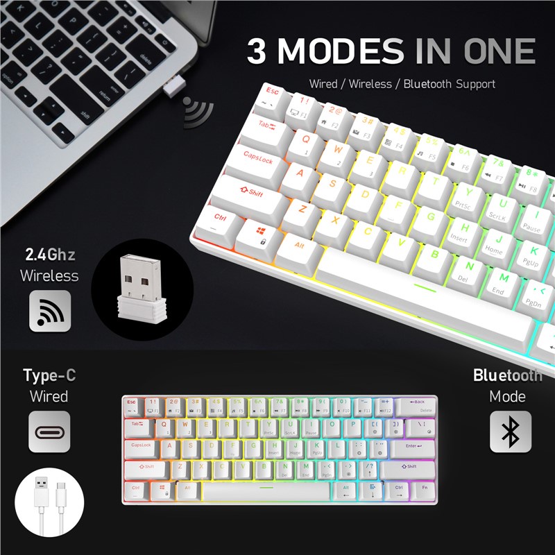♝RK61 Mechanical Keyboard TKL 61 Keys Wireless Bluetooth 2.4Ghz Three Mode 60% RGB Office Hot ...