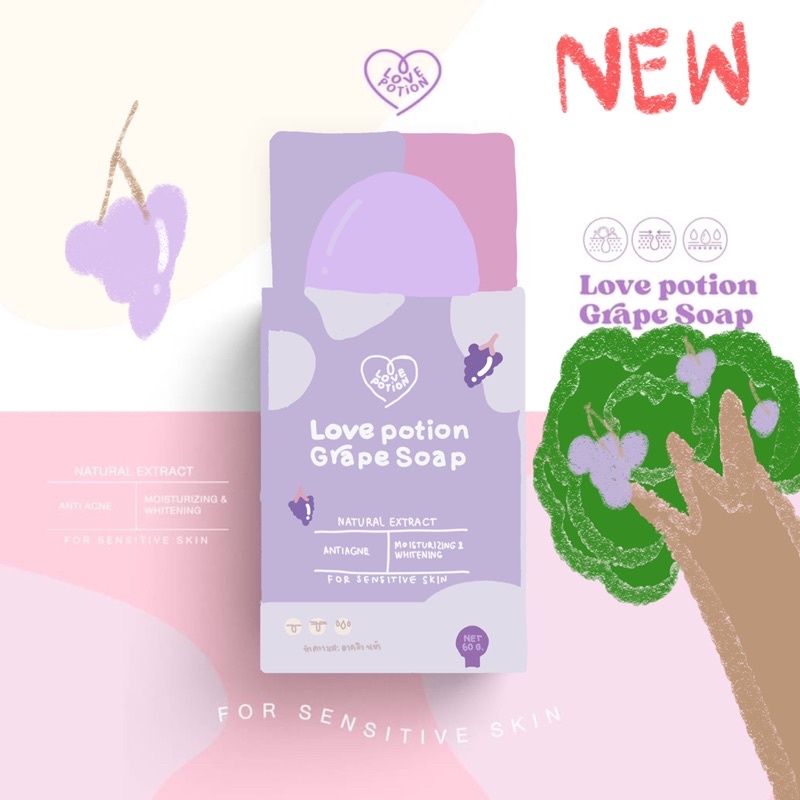 love potion GRAPE SOAP สบู่องุ่นลดสิว(60กรัม)(พร้อมส่ง) | Shopee Thailand