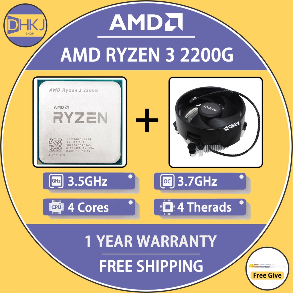 ใหม่ AMD Ryzen 3 2200G R3 2200G 3.5 GHz Quad-Core Quad-Thread CPU ...