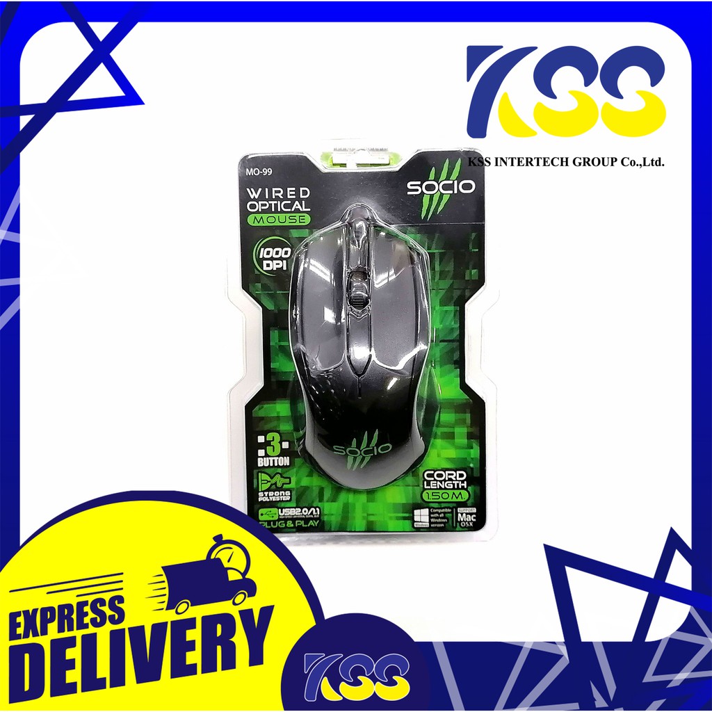 เมาส์คอมพิวเตอร์ เมาส์ Socio MO-99 Usb Optical Mouse 1000 DPI รับประกัน ...
