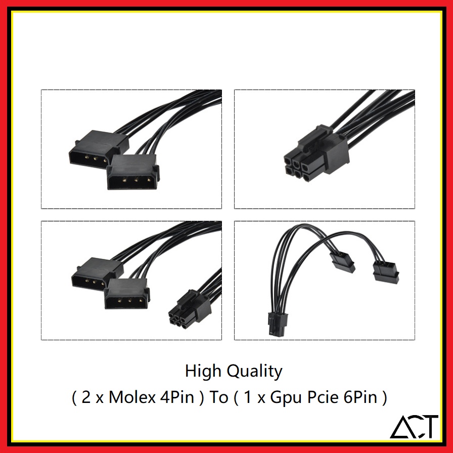 ตัวแปลง Gpu Pcie 6Pin คุณภาพสูง ( 2 x Molex 4Pin ถึง 1 x Pcie 6Pin ...