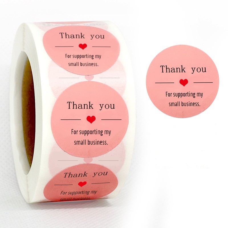 สติ๊กเกอร์ Thank you 500 ดวง HH สีชมพู สติ๊กเกอร์ขอบคุณ สติ๊กเกอร์วงกลม ...