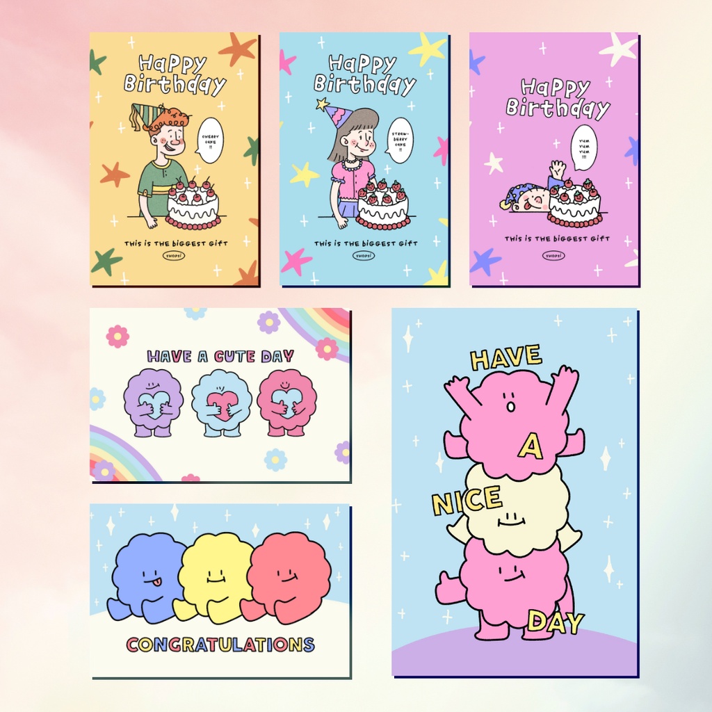 โปสการ์ด SHOPSI Postcard ลายการ์ตูนน่ารักขนาด 4x6 นิ้ว Happy Bithday ...