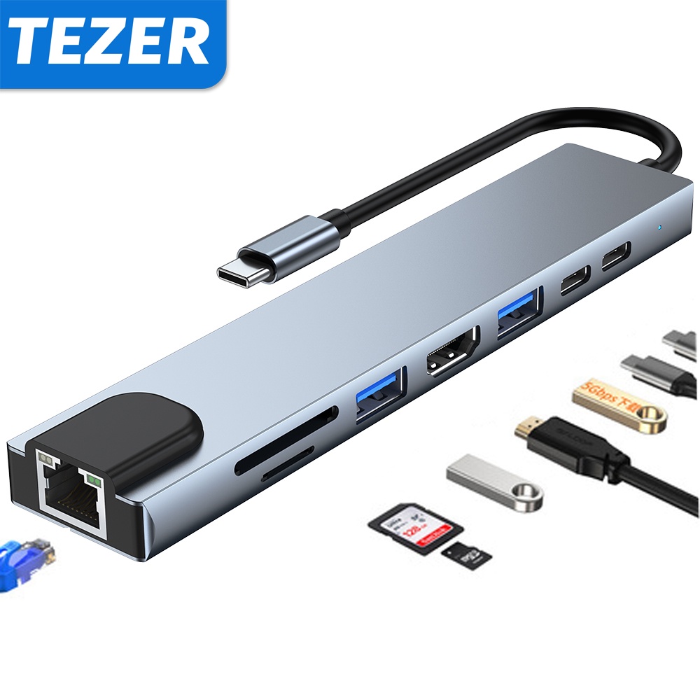 USB HUB Type C HUB 8in1 Docking Station 8 Port Multi Splitter Adapter for Xiaomi Macbook PC ...