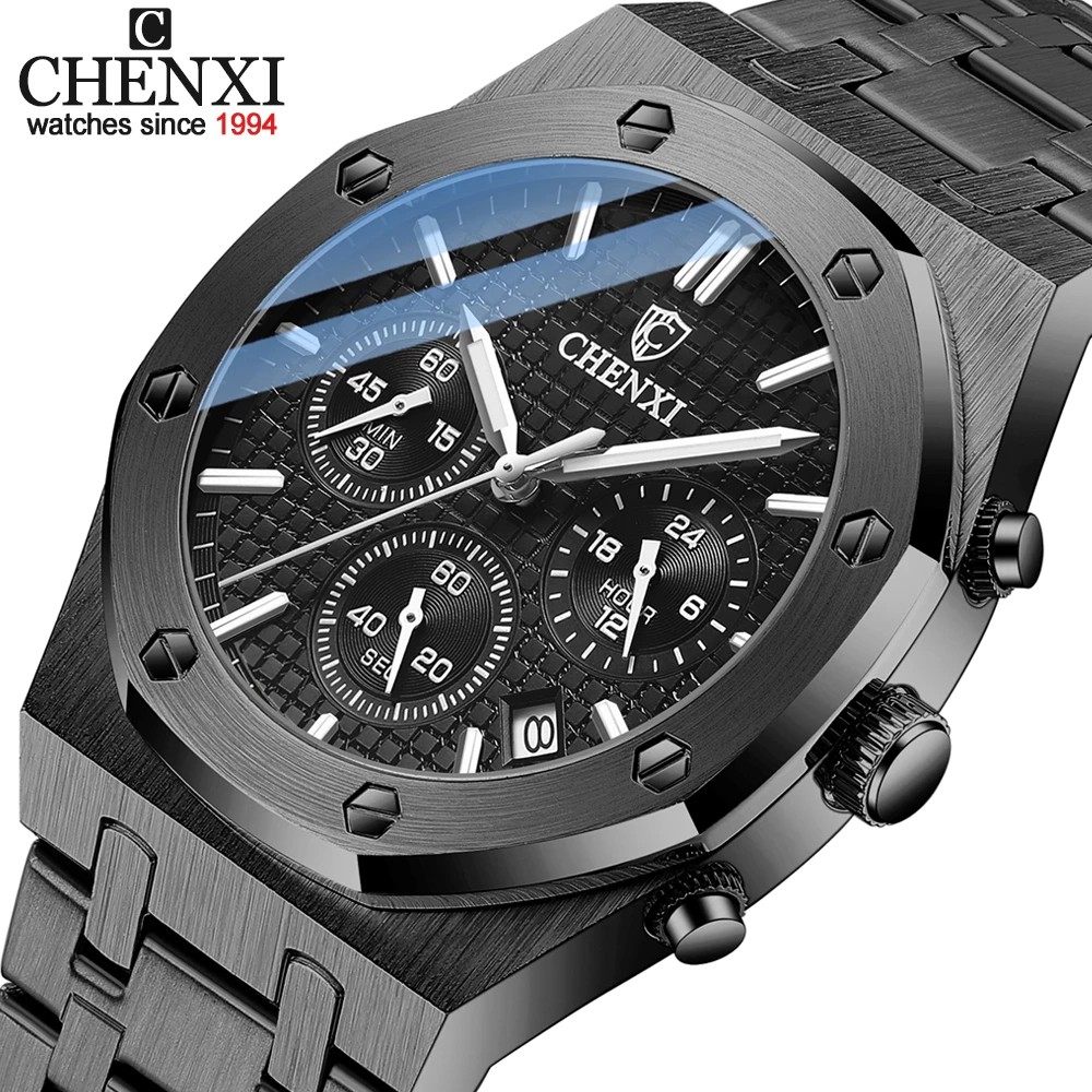 Chenxi 948 นาฬิกาข้อมือควอตซ์แฟชั่น สายแสตนเลส โครโนกราฟ กันน้ํา สีดํา หรูหรา สําหรับผู้ชาย ...