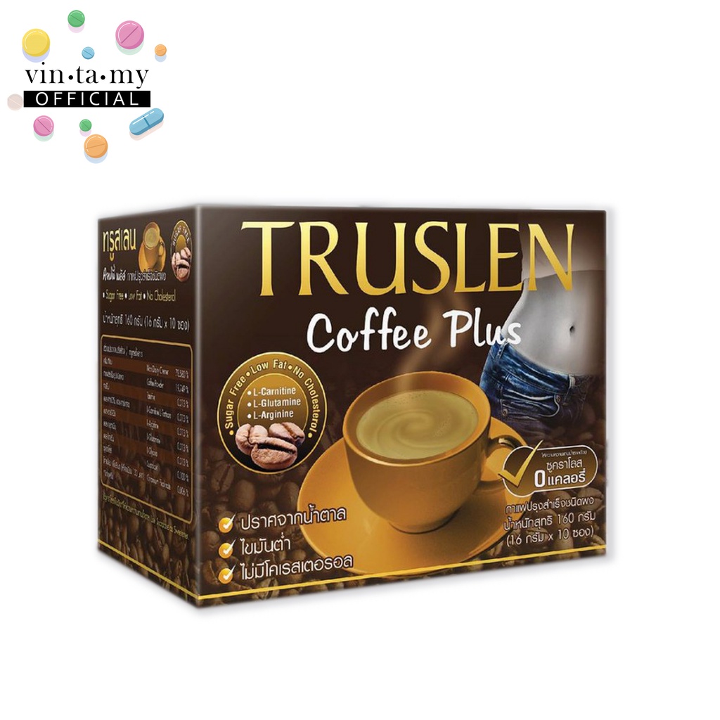 Truslen(ทรูสเลน) Coffee Plus กาแฟเข้มข้น ขนาด 160 กรัม (16 กรัม x 10 ซอง) [EXP.04/08/2025 ...