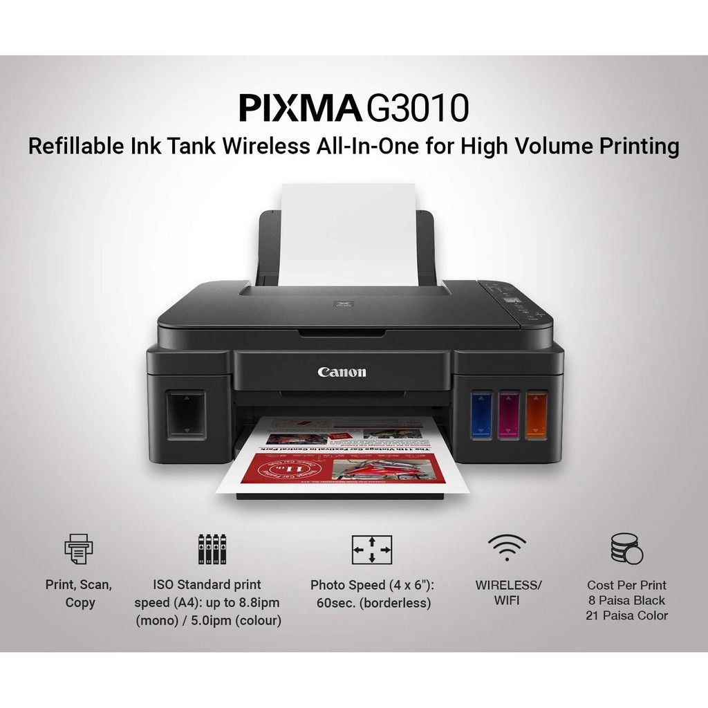 Printer Canon รุ่น PIXMA G3010 ขายพร้อมหมึกแท้ 4 สี 1 ชุด | Shopee Thailand