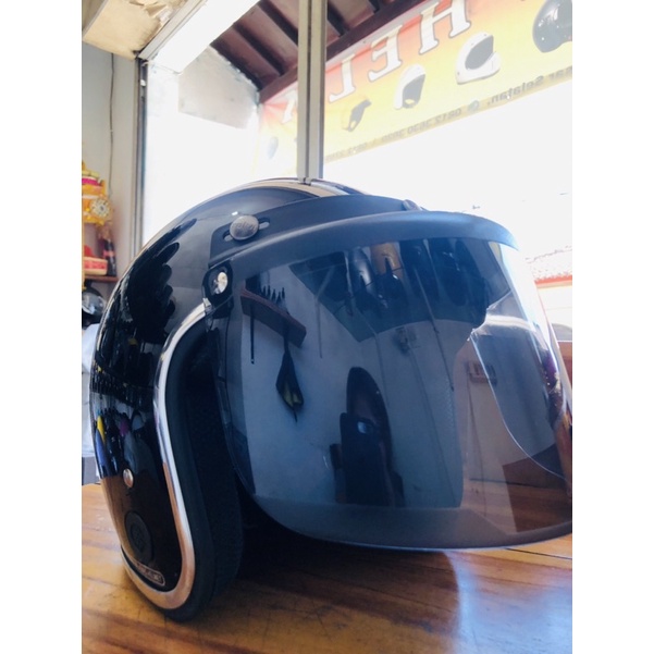 Hitam Bogo Priest Helmet Glossy Black List Chrome Plus Glass | Shopee ...