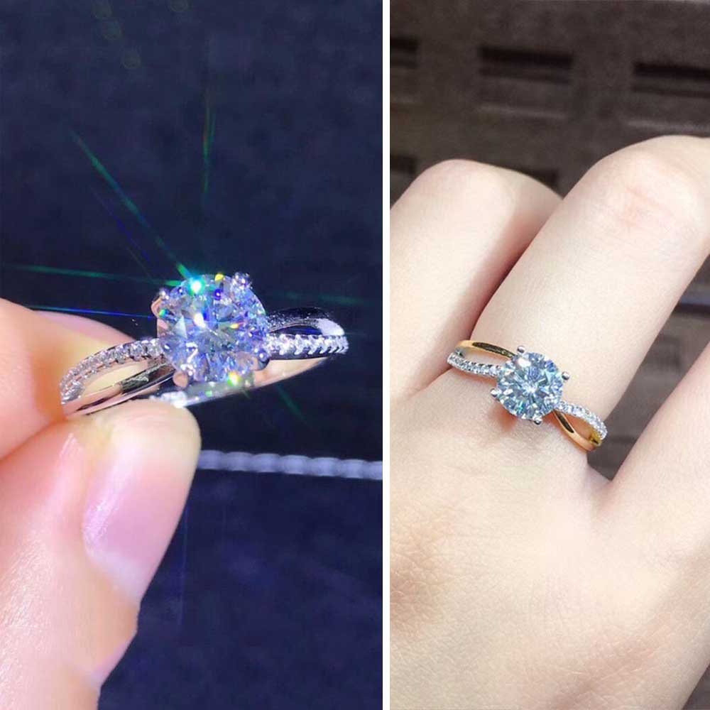 แหวนหมั้นแต่งงาน เงิน S925 ประดับเพชรคริสตัล สีทอง เรียบง่าย แฟชั่นสไตล์เกาหลี สําหรับผู้หญิง ...