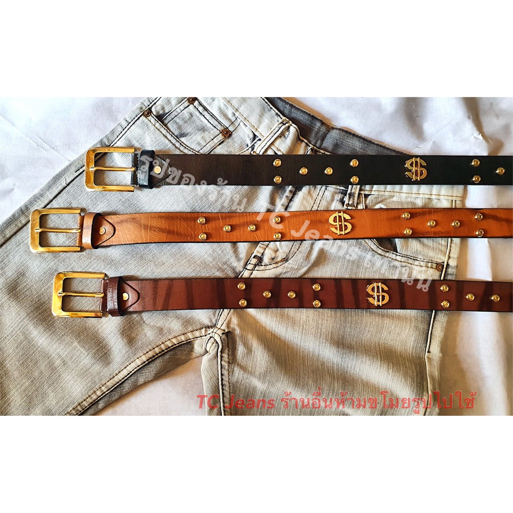 เข็มขัดหนังแฟชั่น เท่ๆ $ - dollar sign belt $ | Shopee Thailand