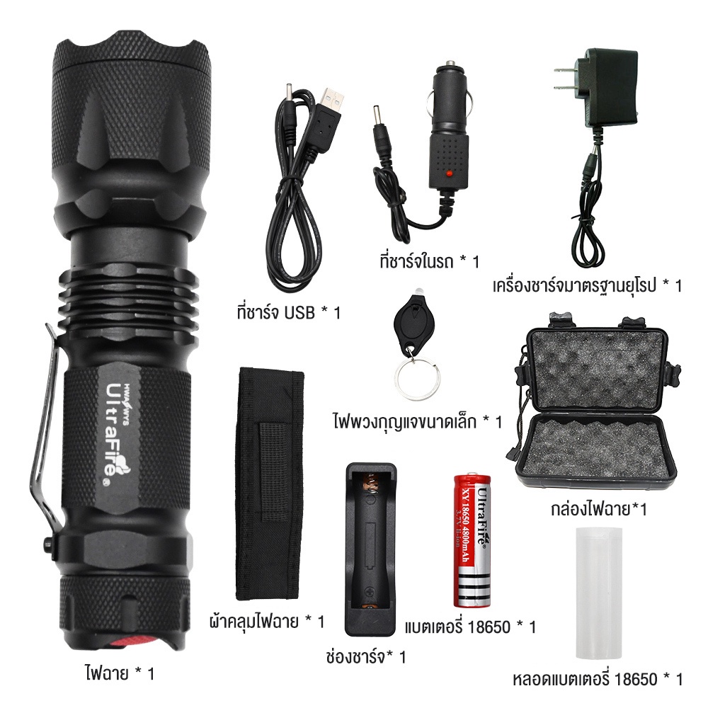 ไฟฉายแรงสูง ไฟฉาย Ultrafire T6 ของแท้กันน้ำไฟฉาย ประสิทธิภาพไฟฉายแบบ ...