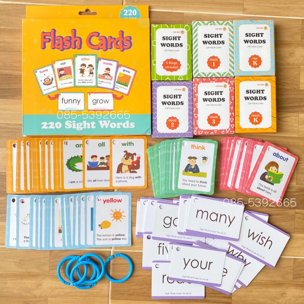 Flash Card Sight Word ฝึกอ่านอังกฤษ การ์ด 220 ใบ 🔥พร้อมประโยคภาษาอังกฤษ ...