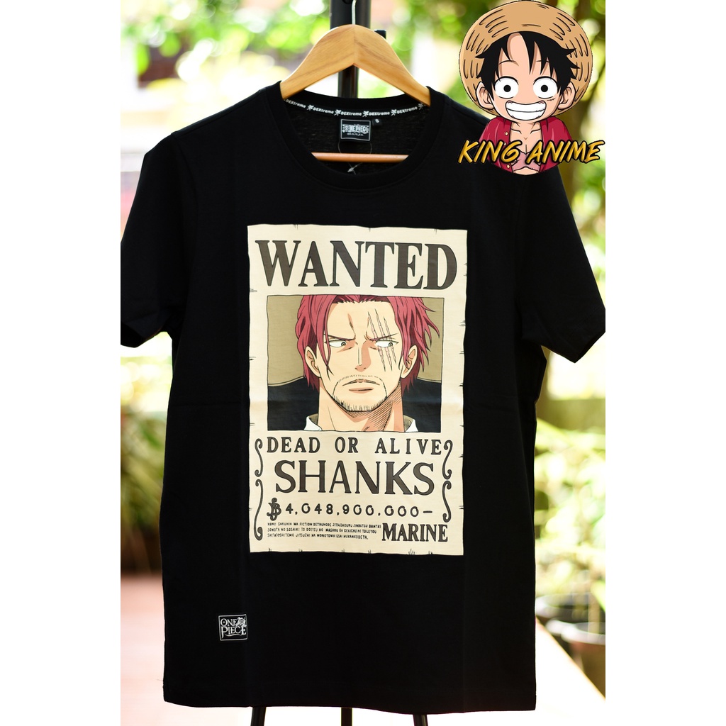 SHANKS ชายที่มีผมสีแดง T-shirt DOP-1382 Wanted สีกรม สินค้าลิขสิทธิ ...