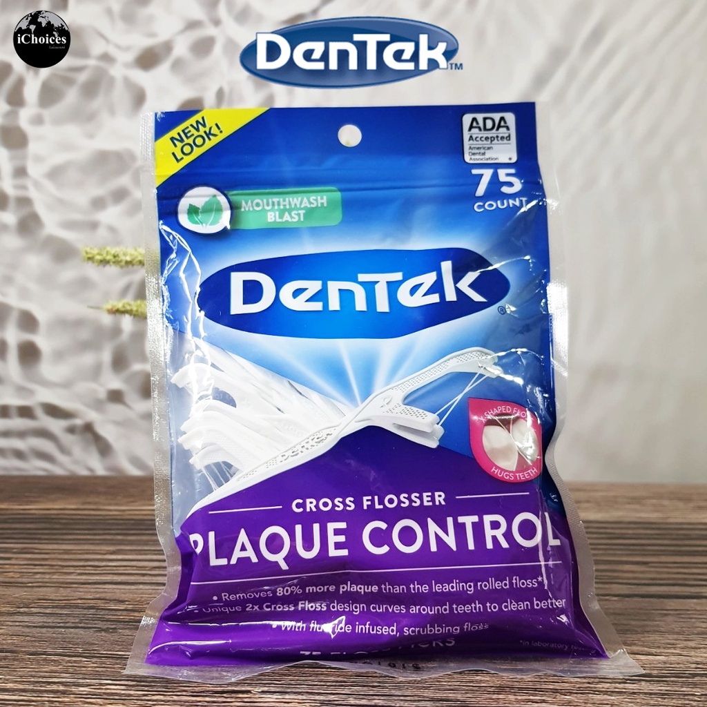 [DenTek] Cross Flosser Plaque Control Mouthwash Blast 75 Count ไหมขัด ...