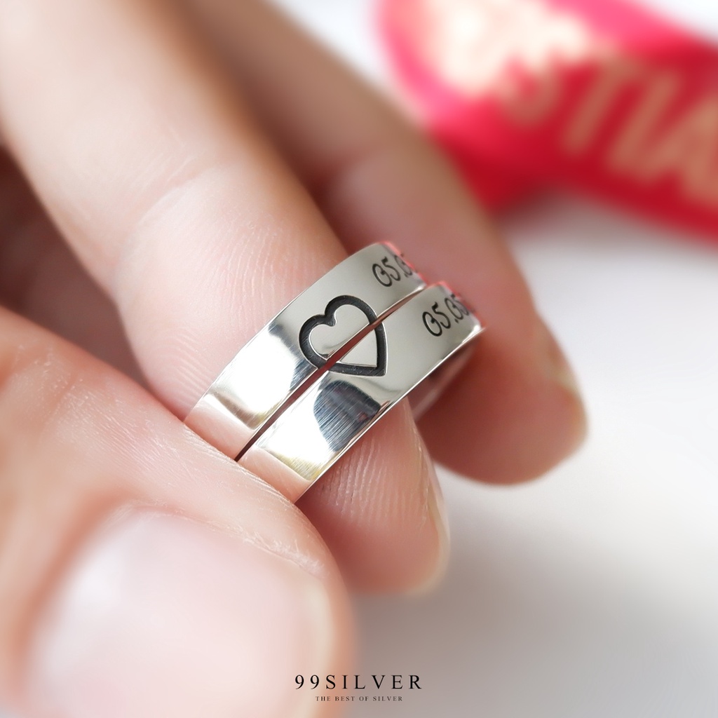 แหวนหัวใจประกบ heart haft วงละครึ่งดวง เป็นคู่ชาย-หญิง ตัวเรือนเงินแท้ ...