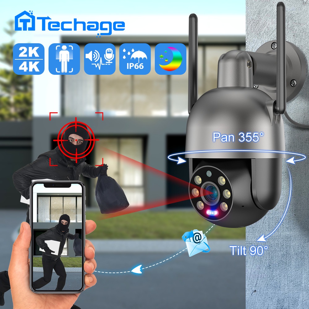 Techage 825 กล้องวงจรปิด 4MP/8MP PTZ กล้องวงจรปิดไร้สาย Grey pกล้อง PTZ AI กล้องโดม Human Auto ...