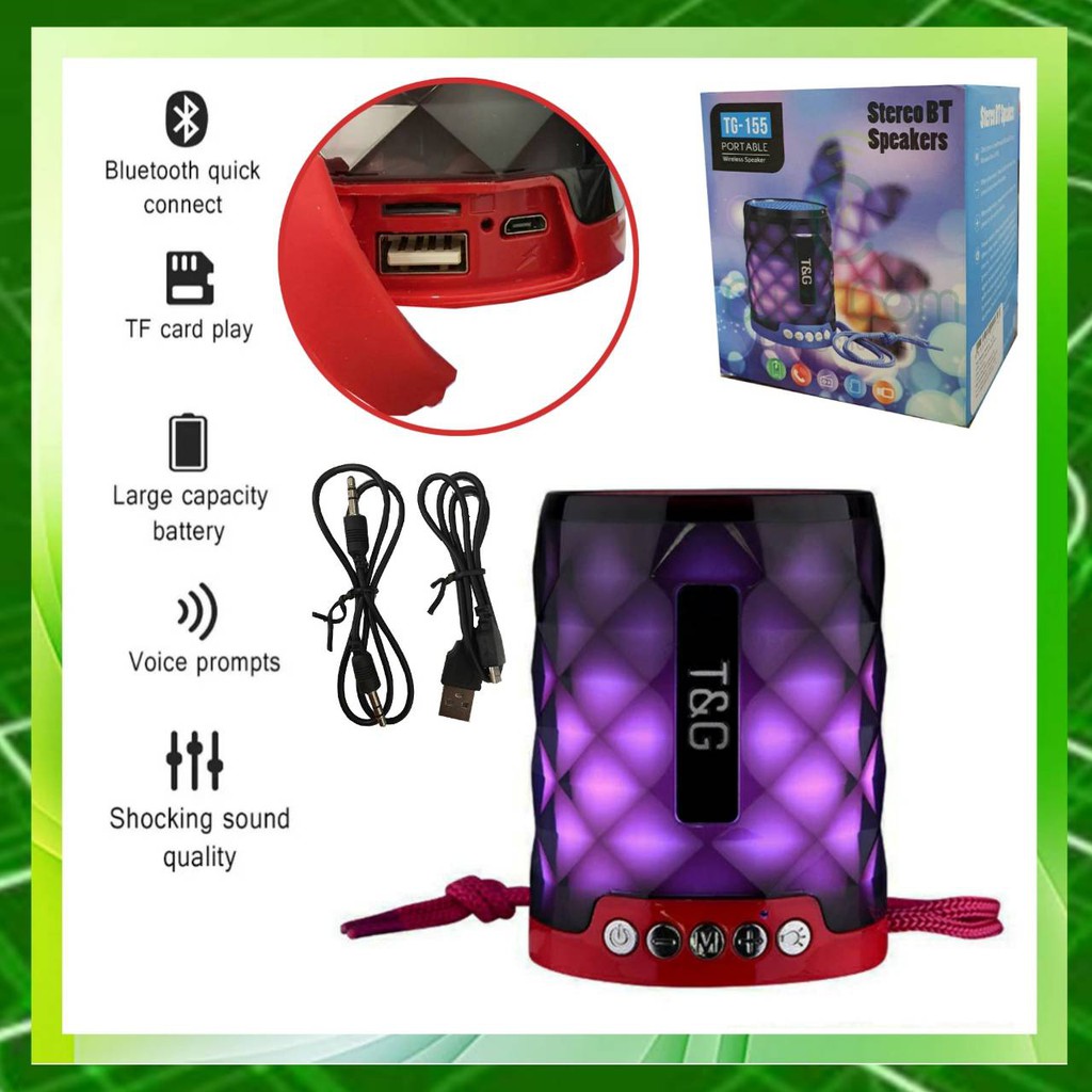ลำโพงบลูทูธ ขนาดพกพา มีไฟ T&G Bluetooth Speaker รุ่น TG-155 | Shopee Thailand