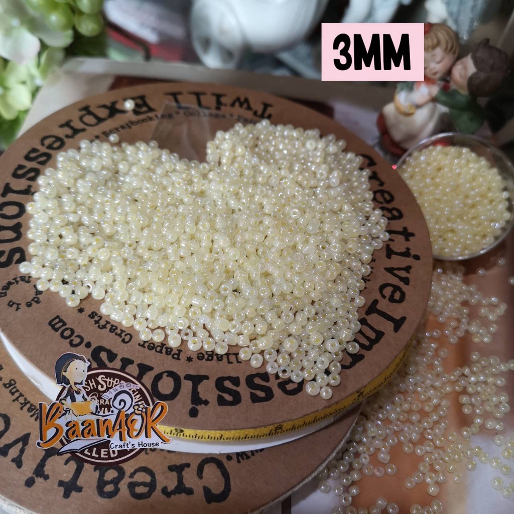 3mm 30g (800 อัน) MS1528 ลูกปัด เม็ดทราย ลูกปัดมุก มีรูร้อย เล็ก กลม 3 มิล ใช้สำหรับงานตกแต่ง ...