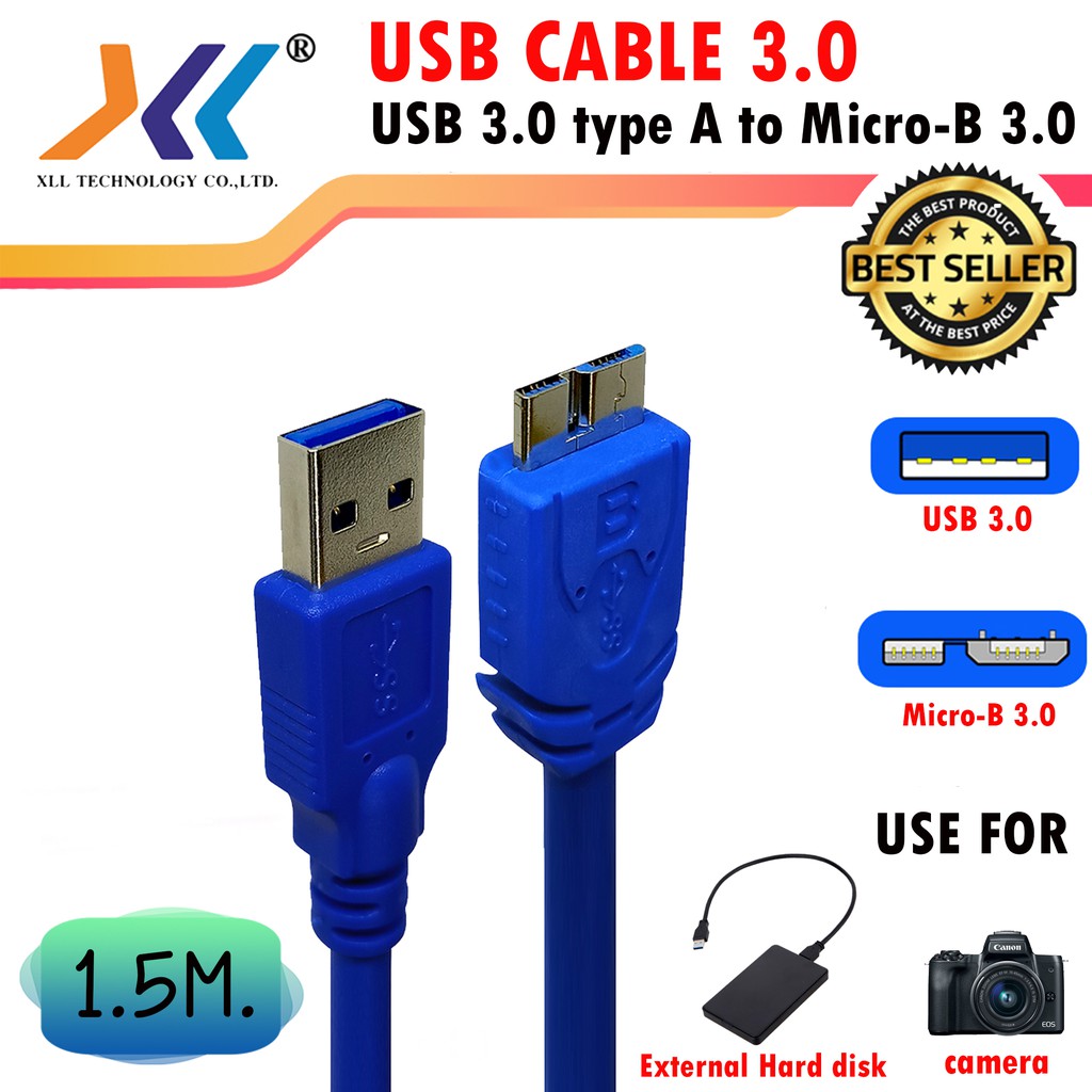 XLL สาย USB 3.0 to Micro-B 3.0 ตัวผู้ ความยาว 1.5 เมตร | Shopee Thailand