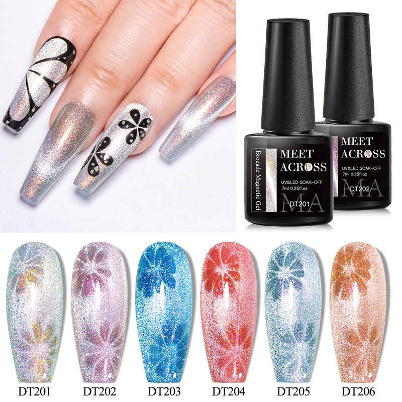 MEET ACROSS 7ml Cat Eye Magnetic UV เล็บเจล Glitter Auroras Shining กึ่งโปร่งใสเจลขัดเล็บ ...