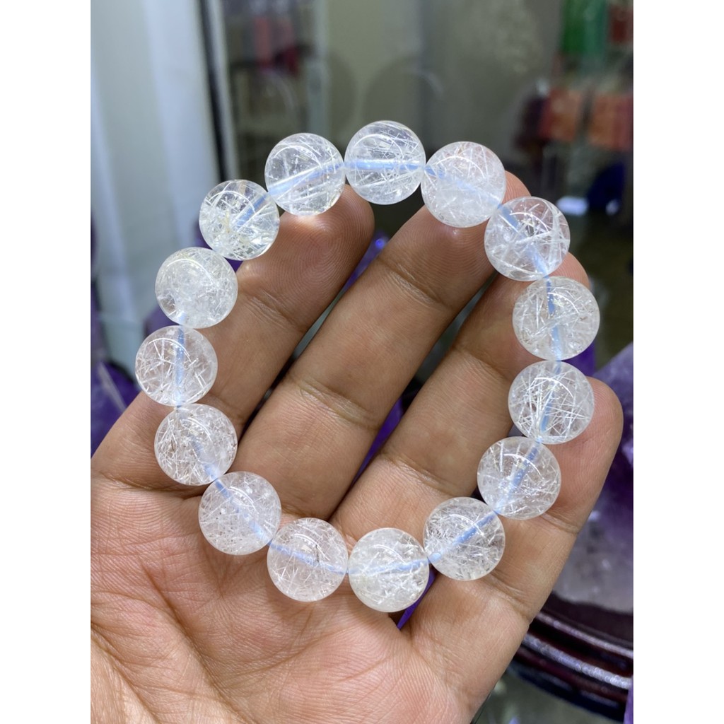 White Snow Rutile Quartz ไหมหิมะ กำไลหินธรรมชาติแท้ 100% | Shopee Thailand