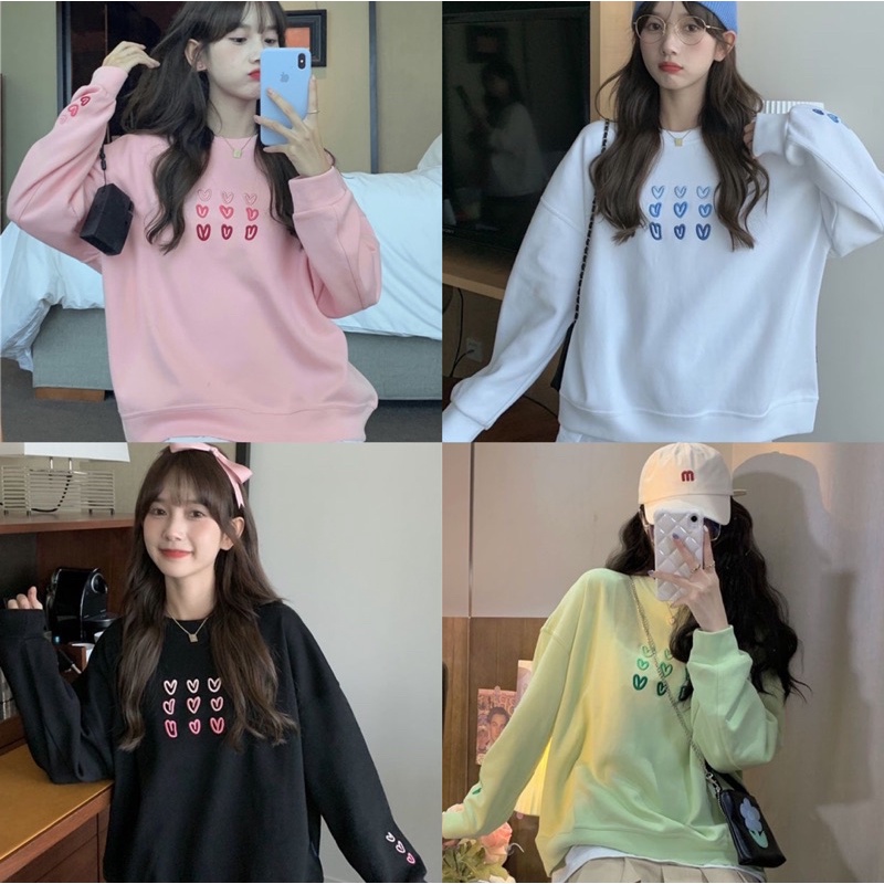 Smart เสื้อกันหนาวเกาหลี ลายปัก เสื้อเเขนยาวโอเวอร์ไซส์ ผ้าสำลีหผ้า ...